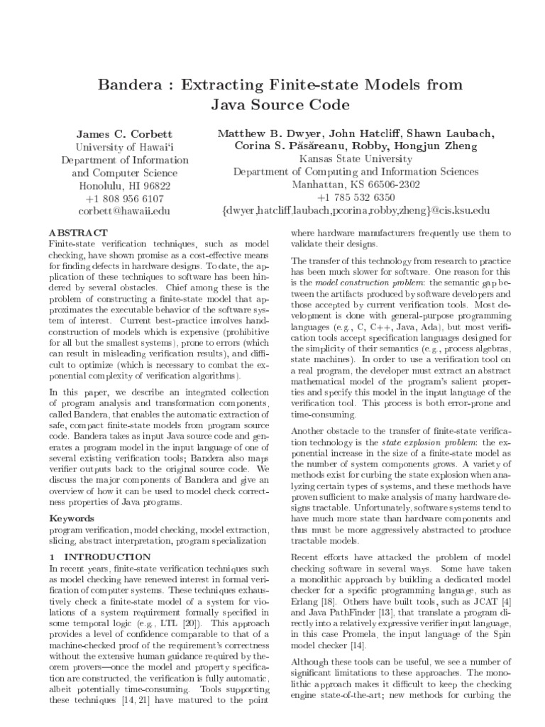 Bandera Extracting Finite State Models From Java Source Code Pdf Abstraction Computer