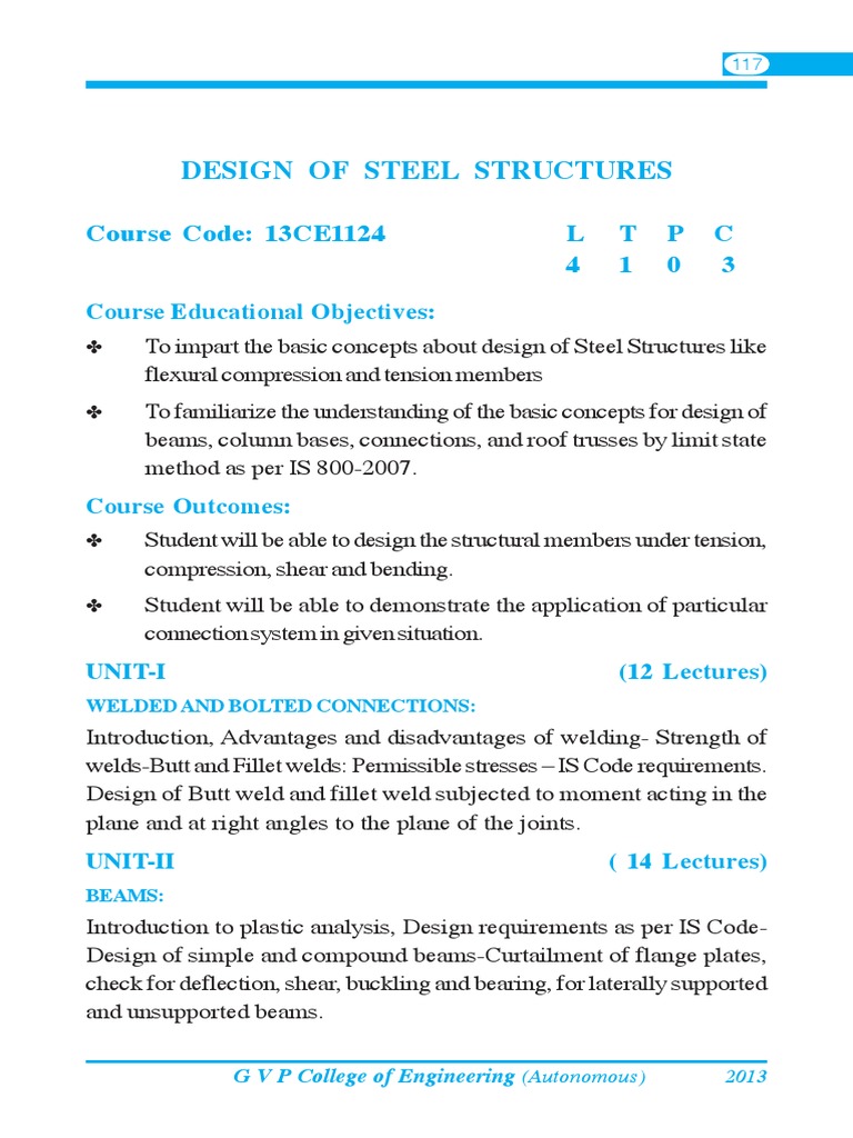 Steel Structures Design Course Overview | PDF | Column | Beam (Structure)