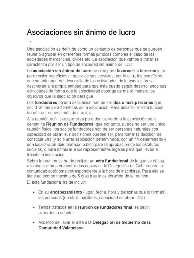 Asociaciones Sin Ánimo de Lucro | PDF | Organización sin ánimo de lucro ...