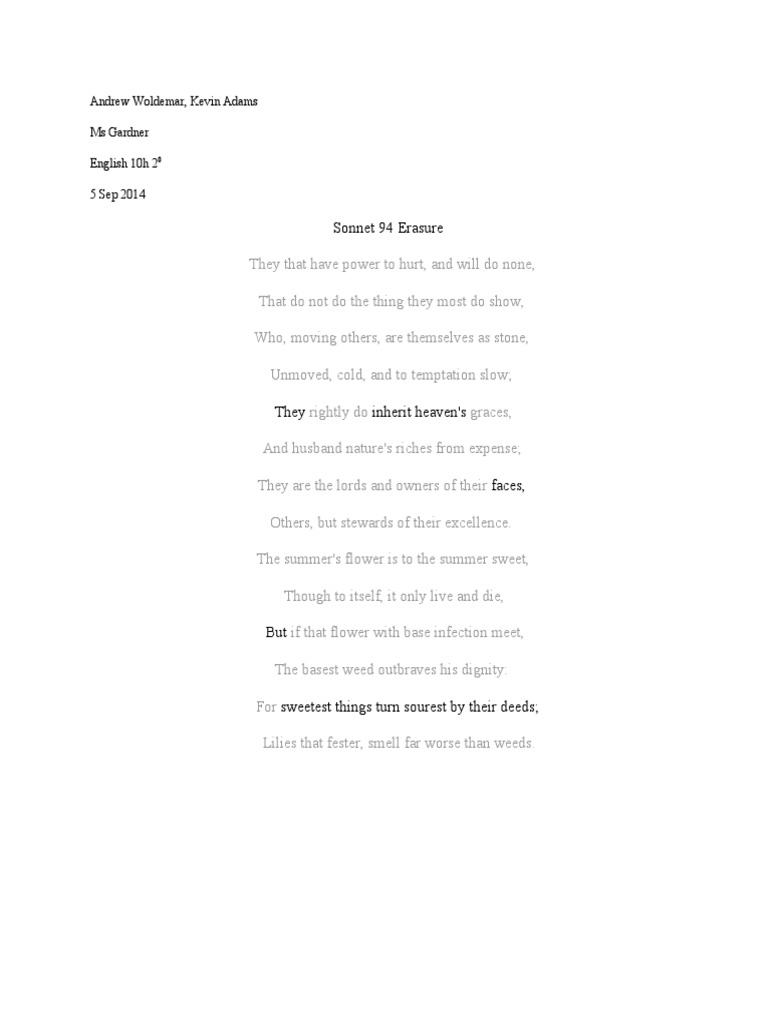Analysis of Shakespeare's Sonnet 94 | PDF