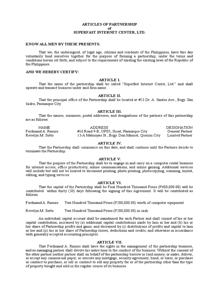 Articles of Partnership | Partnership | Tax Deduction