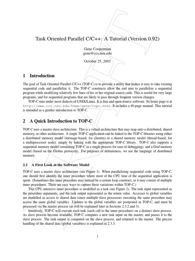 Task Oriented Parallel C/C++: A Tutorial (Version 0.92) : Gene ...