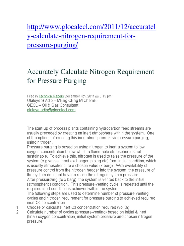 Accurately Calculate Nitrogen Requirement For Pressure Purging | PDF ...