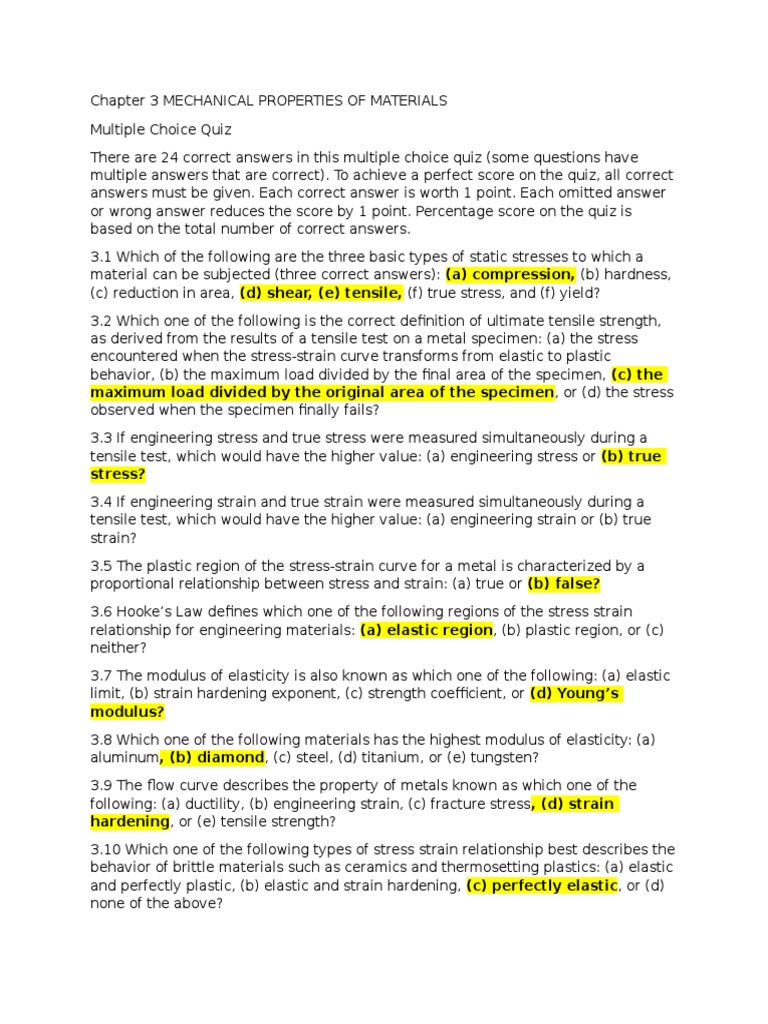 Chapter 3 Mechanical Properties of Materials | Download Free PDF ...