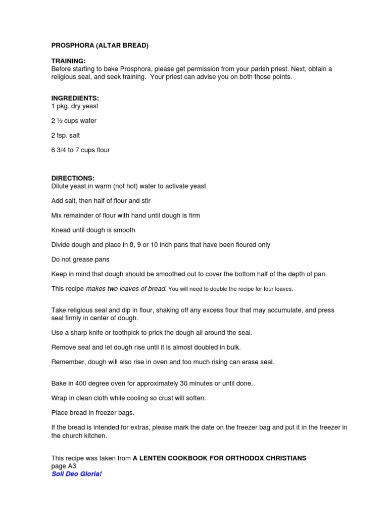 Easy Orthodox Prosphora Recipe | PDF | Cooking, Food & Wine | Wellness