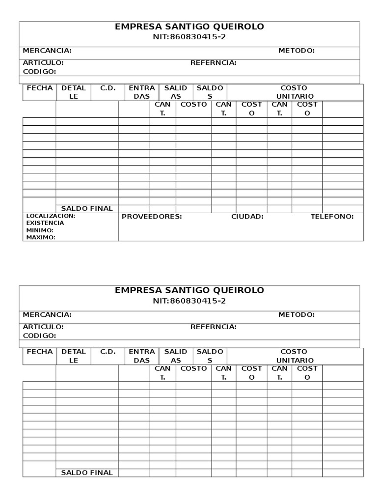 Modelo de Kardex | PDF