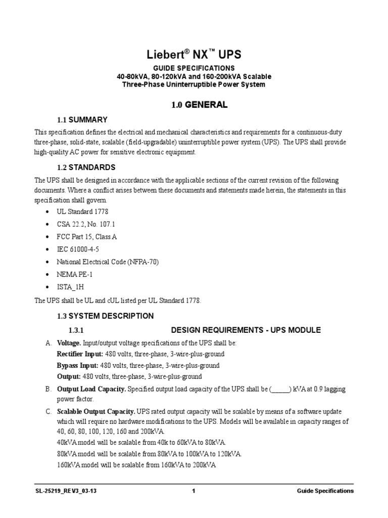Liebert NX Ups Guide Specs | PDF | Power Inverter | Battery Charger