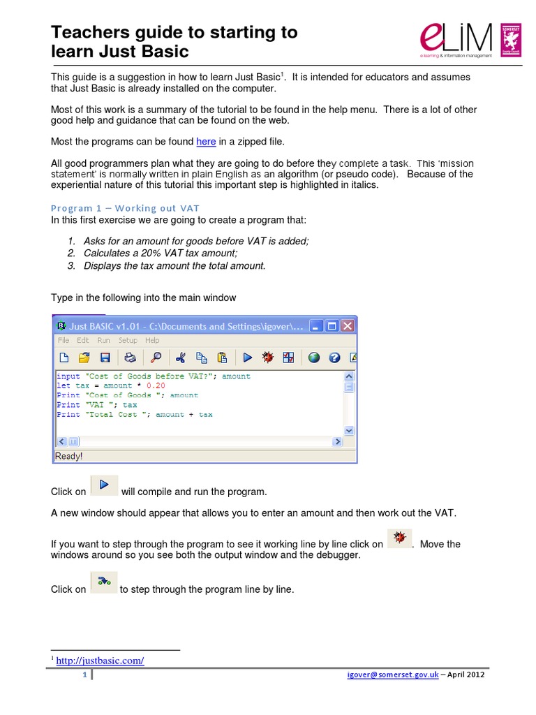 Just Basic Tutorial | PDF | Subroutine | Parameter (Computer Programming)