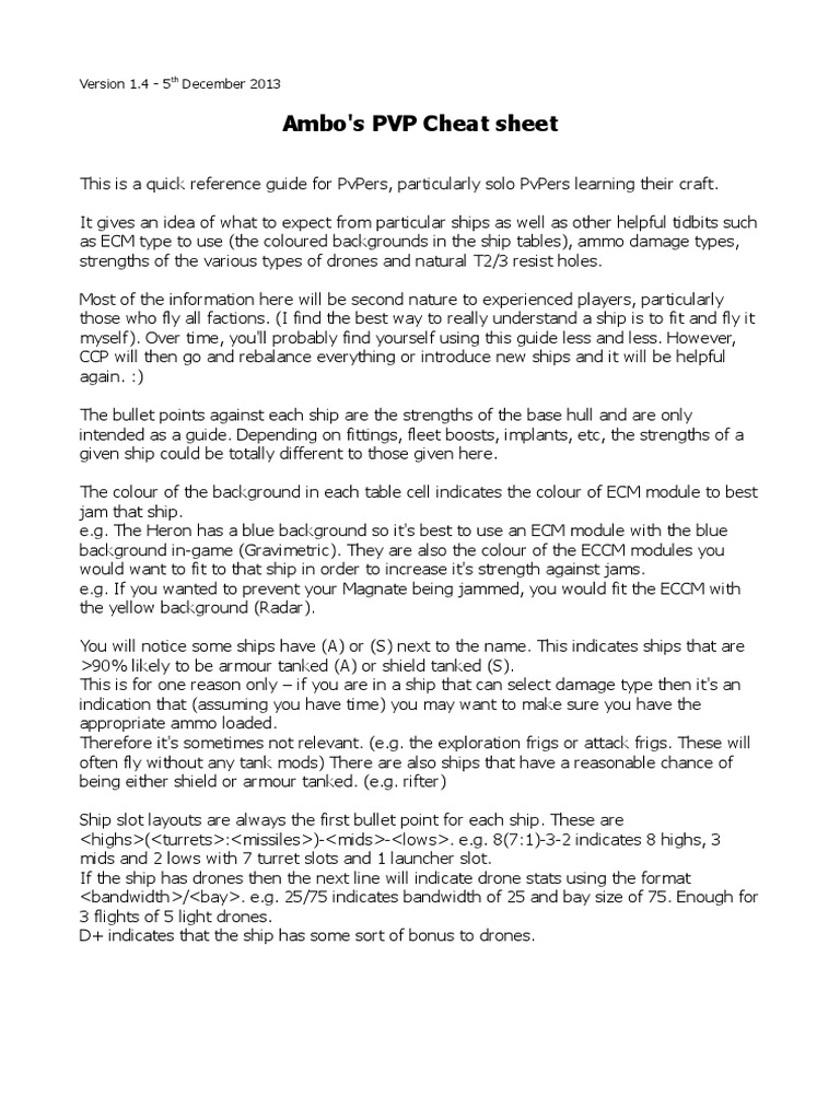 PVP Cheat Sheet | PDF | Tanks | Ammunition