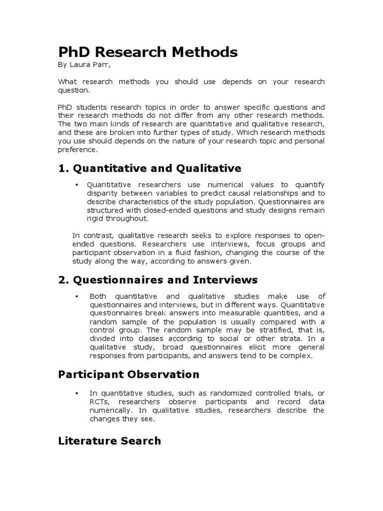 PHD Research Methods | PDF | Quantitative Research | Qualitative Research