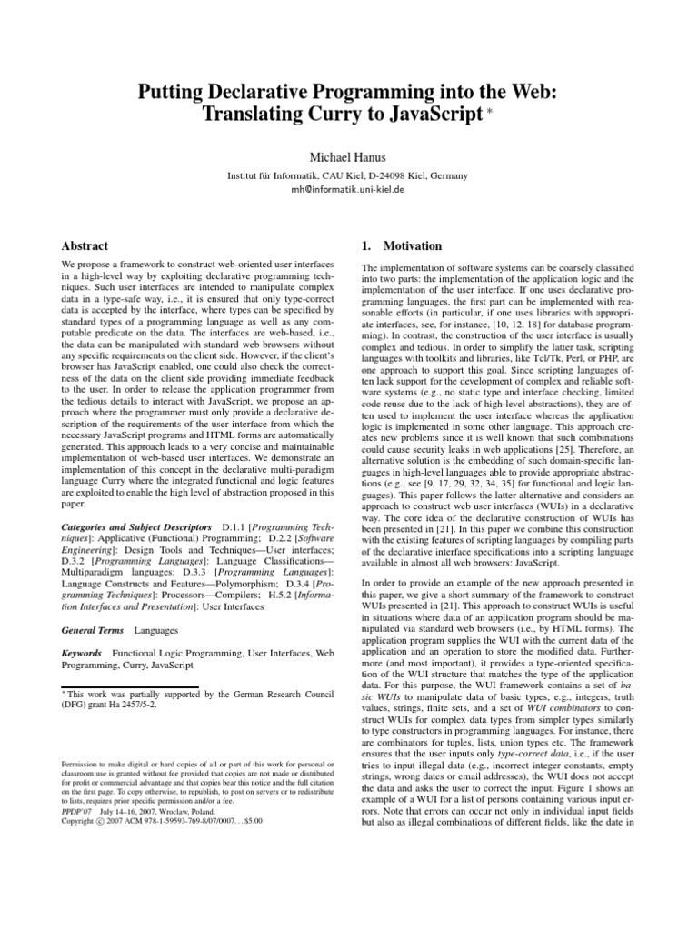 Putting Declarative Programming Into The Web: Translating Curry To ...