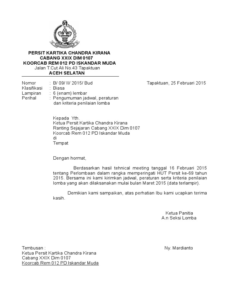 Surat Pengantar Persit Budaya | PDF