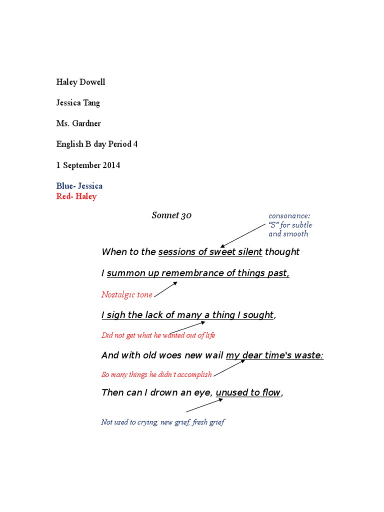 Analysis of Shakespeare's Sonnet 30 | PDF | Art | Poetry