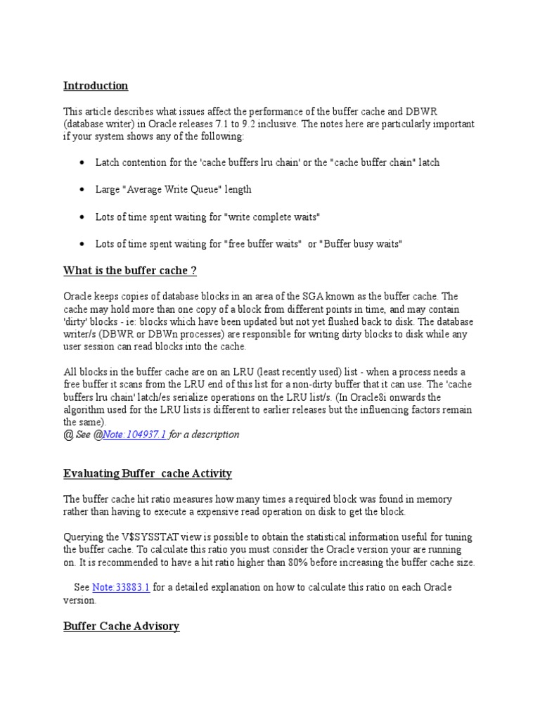 Understanding and Tuning Buffer Cache and DBWR | PDF | Cache (Computing ... Understanding and Tuning Buffer Cache and DBWR | PDF | Cache (Computing ...