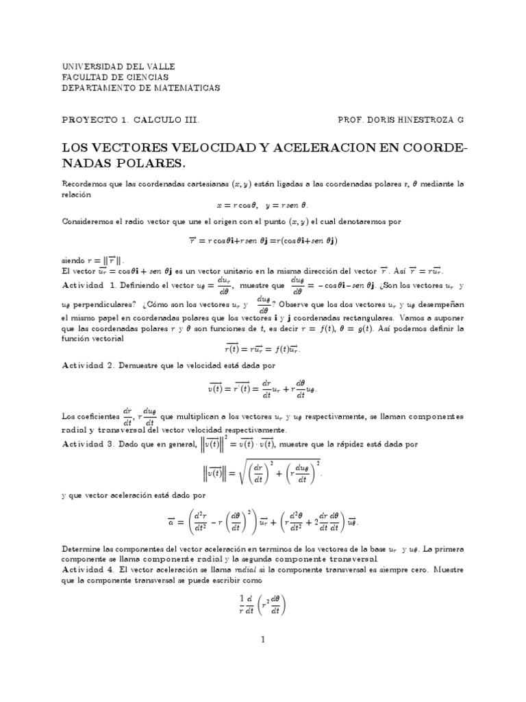 Vectores Velocidad y Aceleracion en Coorde | PDF | Vector Euclidiano | Aceleración