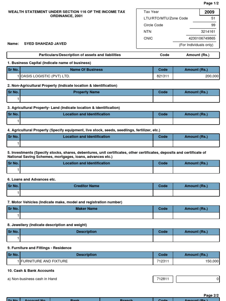 IT Return Wealth Statement 6328994 | PDF | Overdraft | Banking