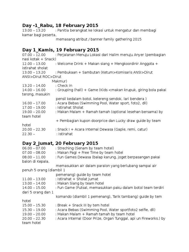 Susunan Acara Outbound 3 Hari | PDF