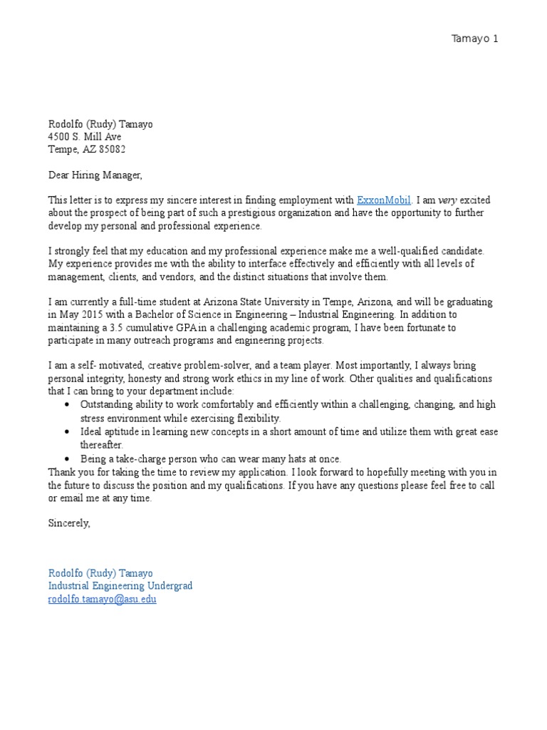 Application for ExxonMobil Position | PDF