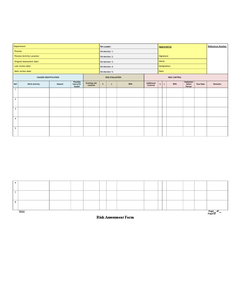 Risk Assessment Form Template | PDF