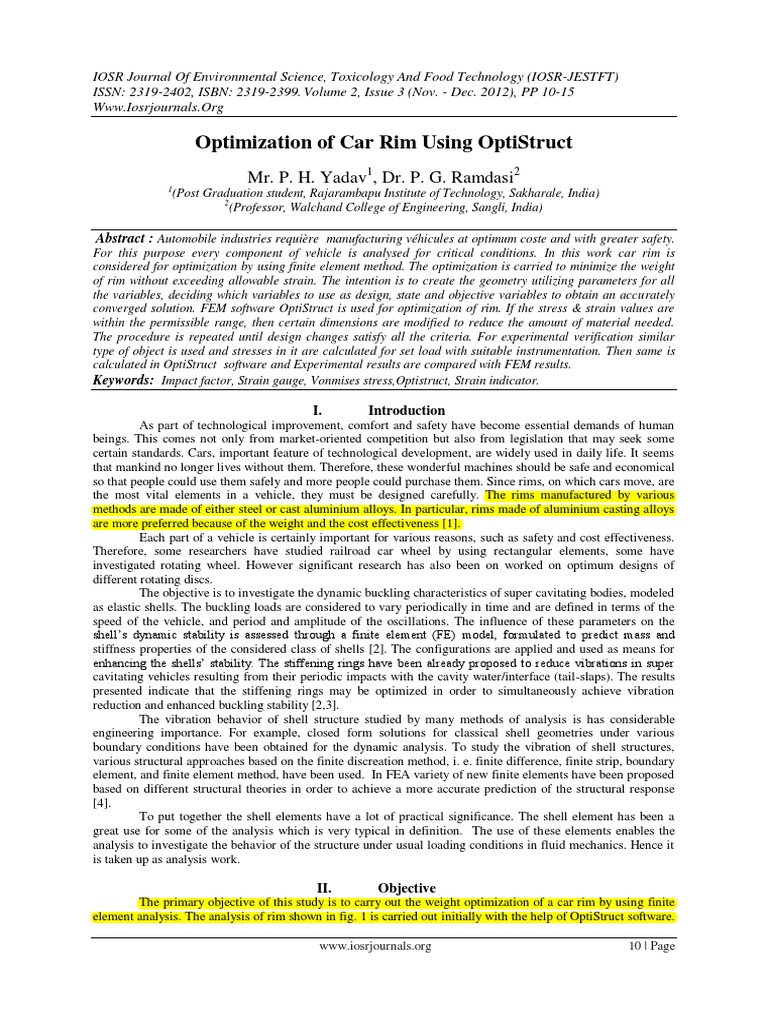 Optimization of Car Rim Using OptiStruct | PDF | Finite Element Method | Mathematical Optimization