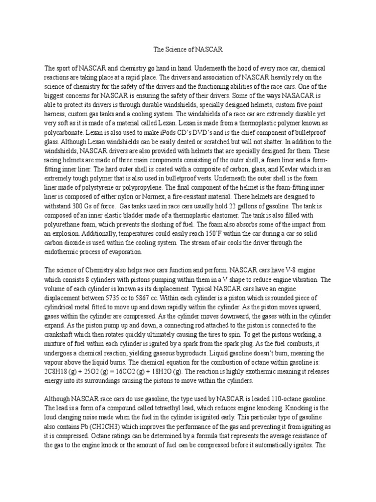The Science of NASCAR | PDF | Combustion | Tire