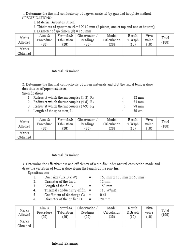 HMT Lab Question Model | PDF | Thermal Conductivity | Heat Transfer