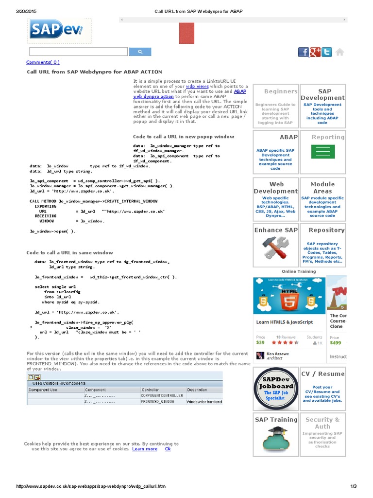 Call URL in SAP Webdynpro ABAP | PDF | Http Cookie | World Wide Web