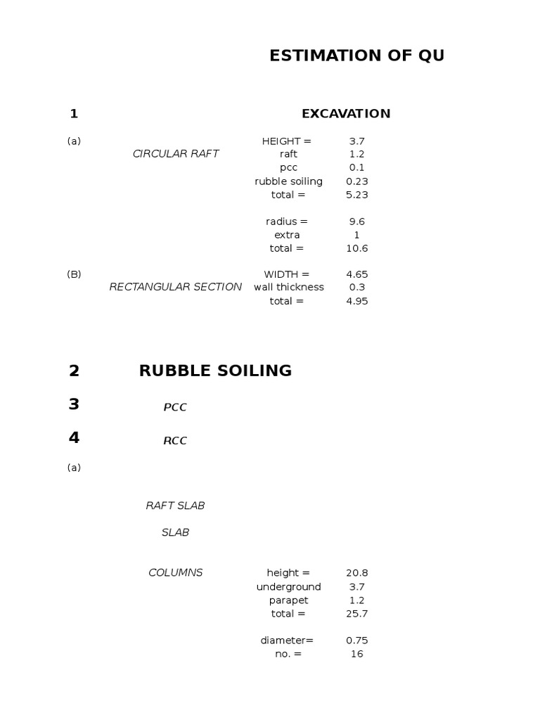 Excavation Quantity Estimation Guide | PDF