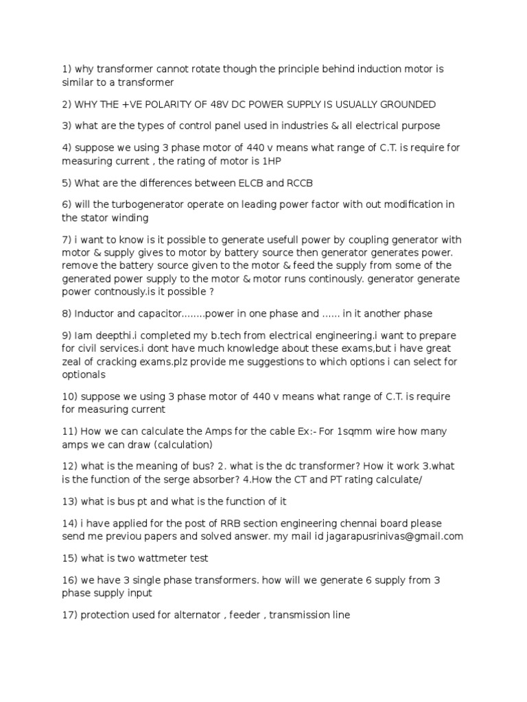 Electrical Questions | PDF | Transformer | Alternating Current