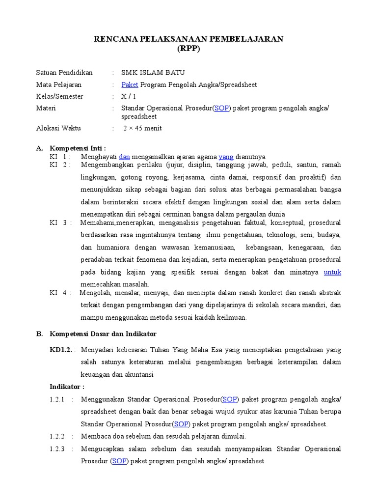 RPP Spreadsheet Ok2 | PDF