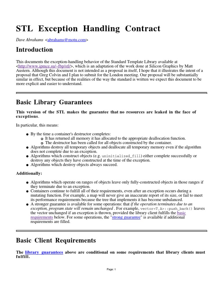 STL Exception Handling Contract: Dave Abrahams | PDF | Parameter ...