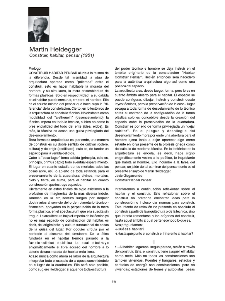Martin Heidegger. Construir, Habitar, Pensar (1951) | PDF | Espacio ...