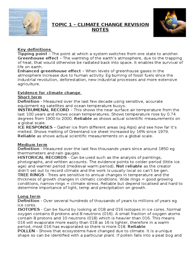 Climate Change Revision Notes Pdf Climate Change Global Warming