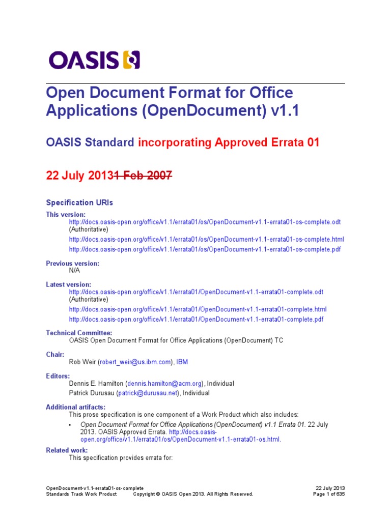 OpenDocument-v1 1 | PDF | Intellectual Property | Metadata