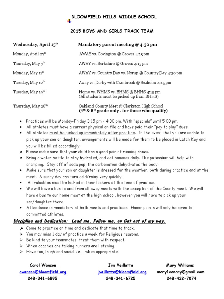 Bloomfield Hills Track Team Schedule 2015 | PDF