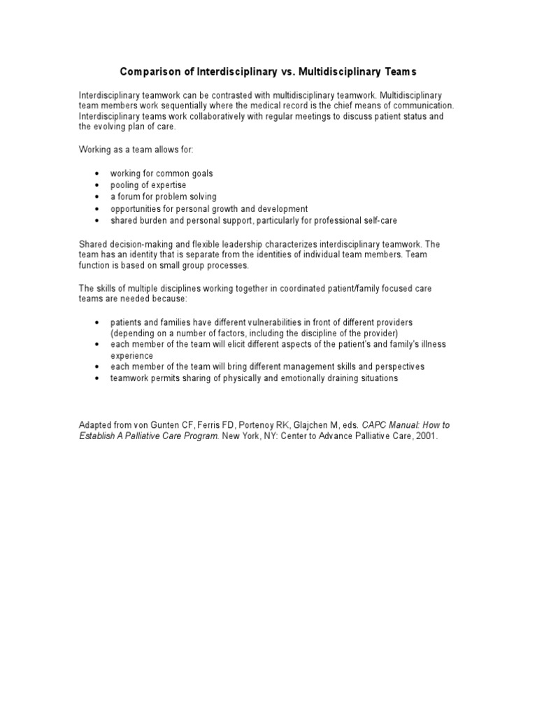 Interdisciplinary vs. Multidisciplinary Teams | PDF