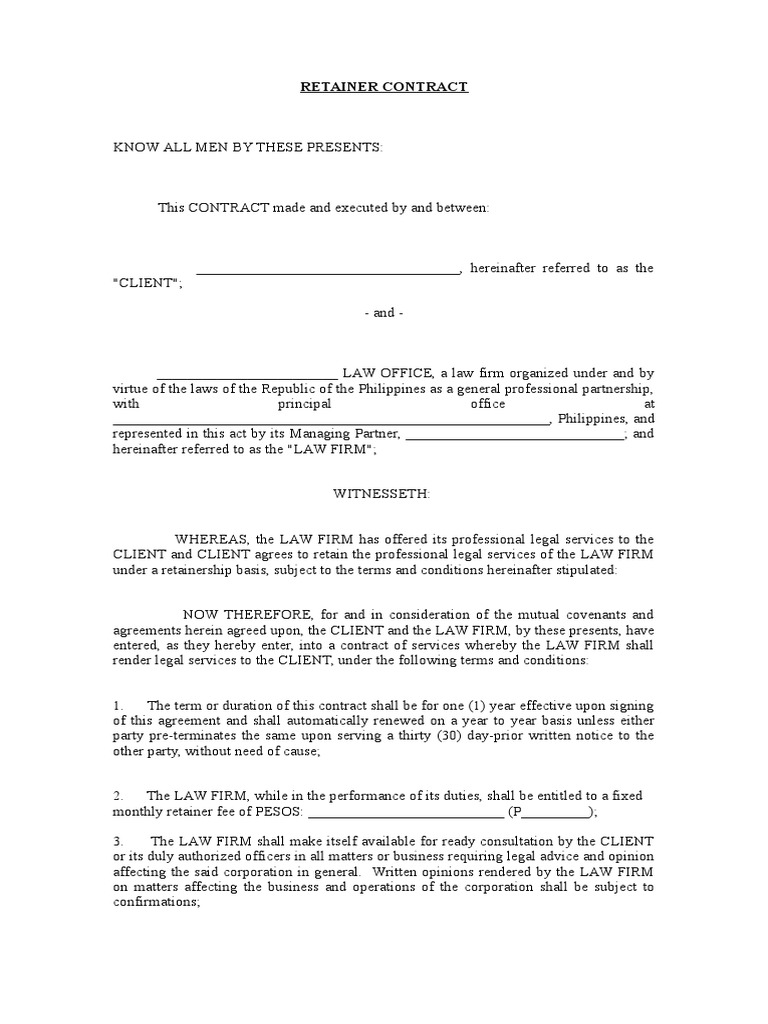 Legal Retainer Agreement Template | PDF | Law Firm | Practice Of Law