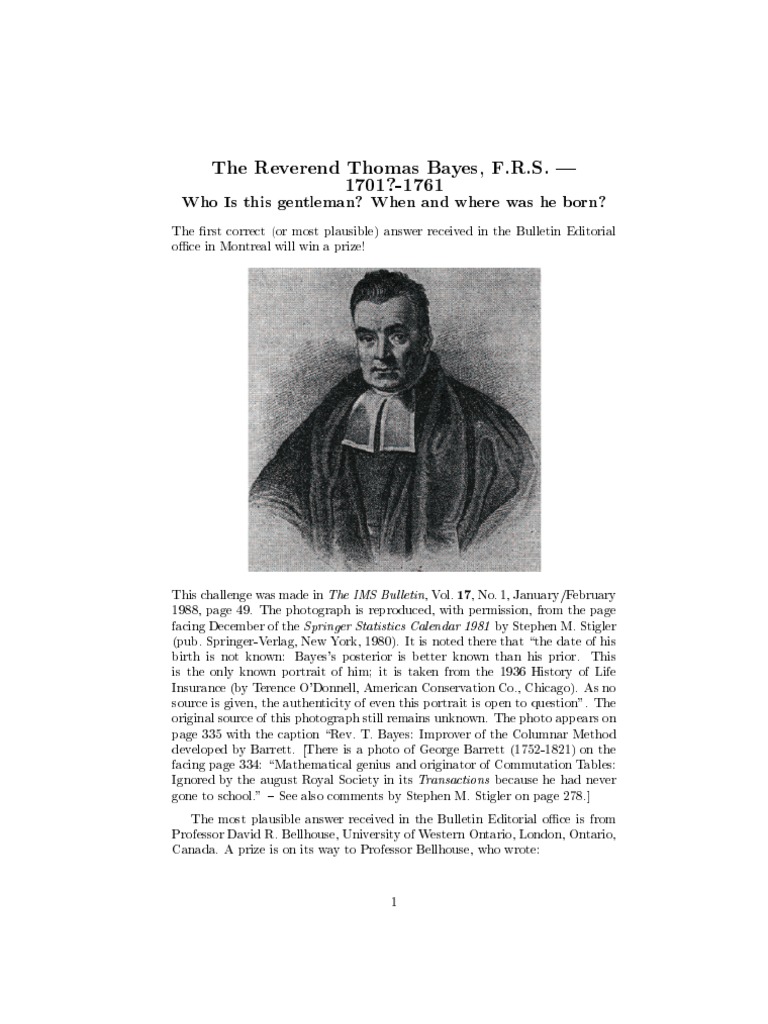 Thomas Bayes: Life and Legacy | PDF | Shirt | Baptism