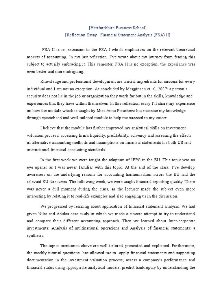 Financial Statement Analysis 2 - Reflection | PDF | Financial Statement ...
