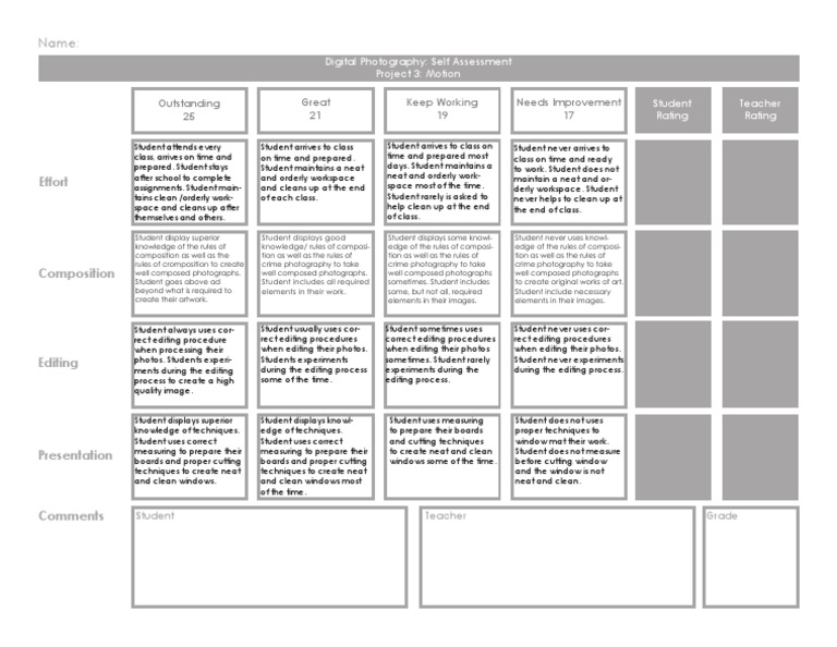 Motion Rubric | PDF | Composition (Visual Arts) | Photograph