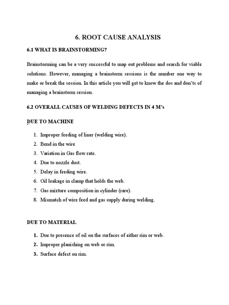 Root Cause Analysis: 6.1 What Is Brainstorming? | PDF | Wire | Welding