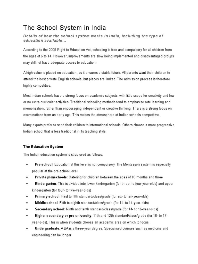 The School System in India | PDF | State School | Secondary School
