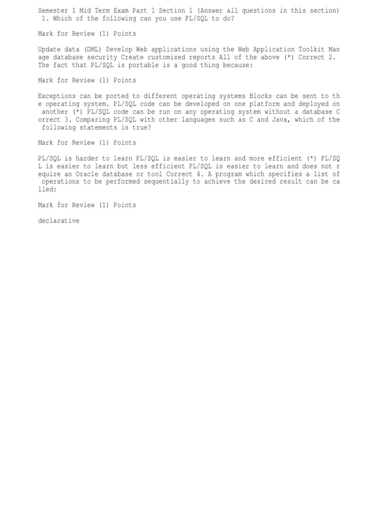 Semester 1 Mid Term Exam Part 1 PDF | PDF | Pl/Sql | Sql