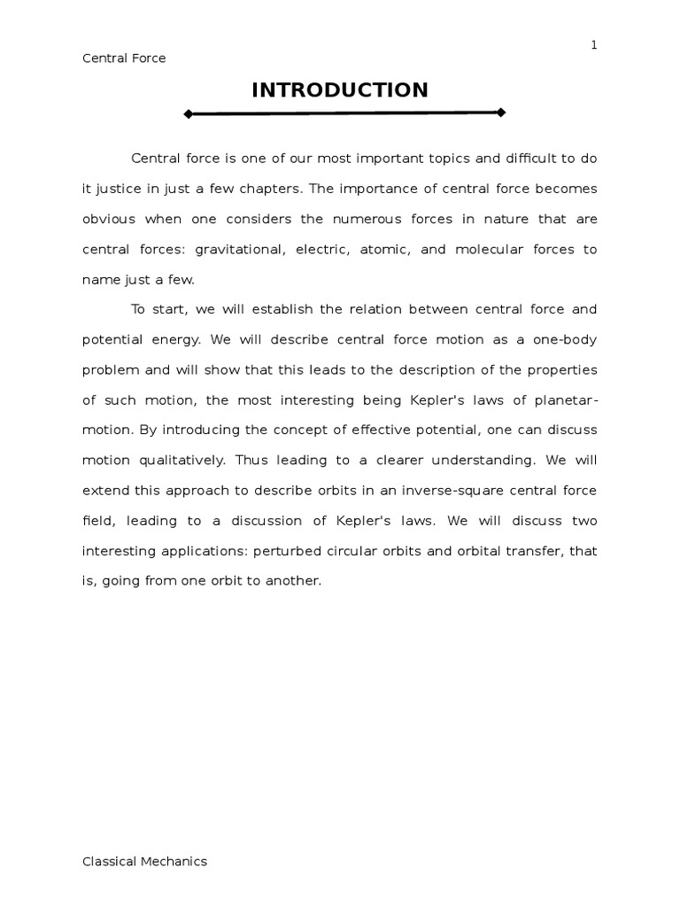 Central Force | PDF | Force | Orbit