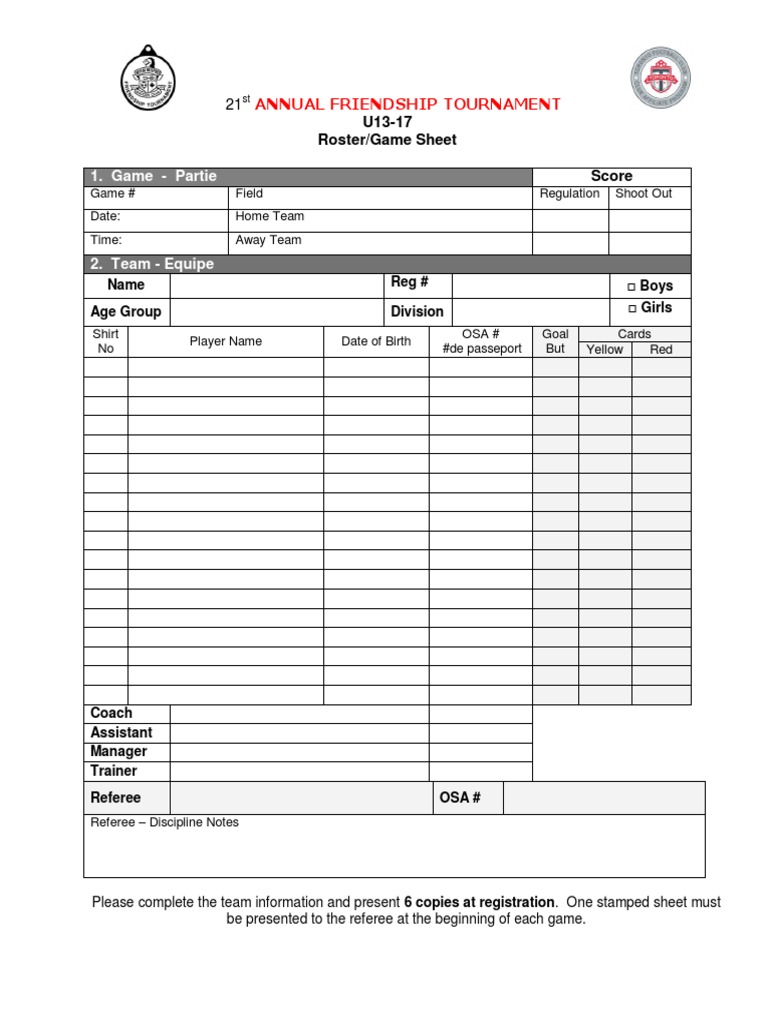 Roster Game Sheet | PDF