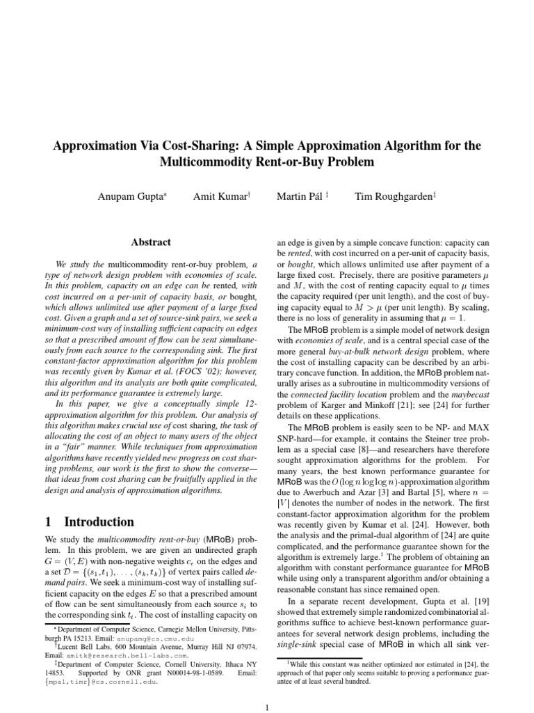 Approximation Via Cost-Sharing: A Simple Approximation Algorithm For The Multicommodity Rent-or ...