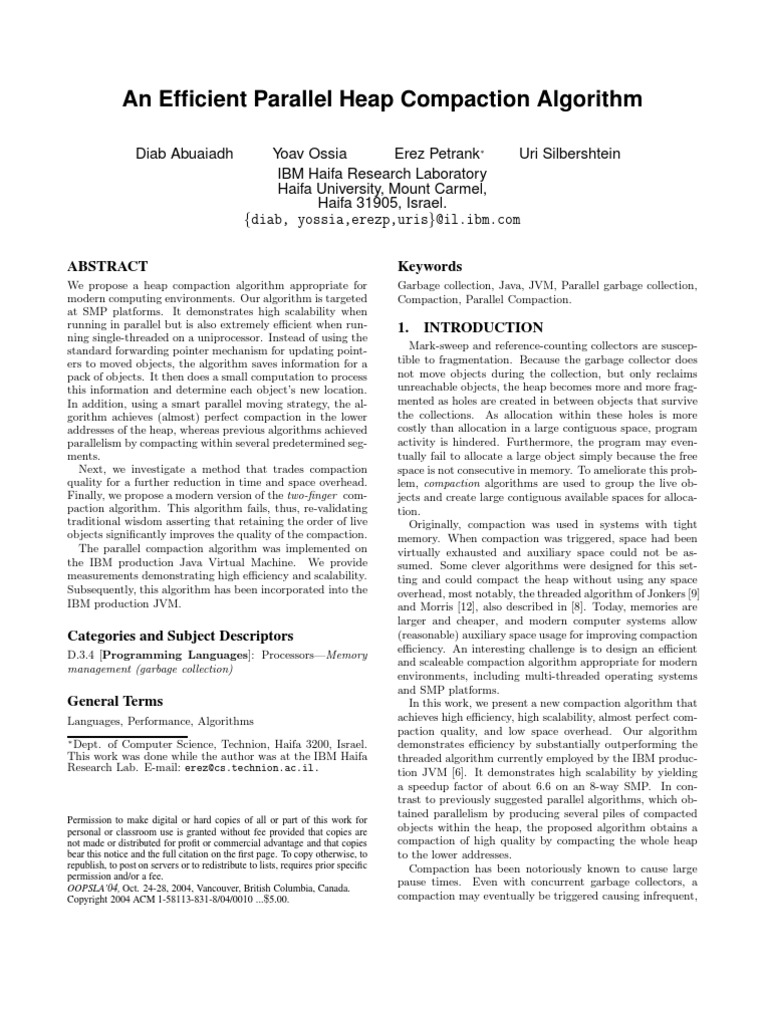 An Efficient Parallel Heap Compaction Algorithm | PDF | Pointer ...