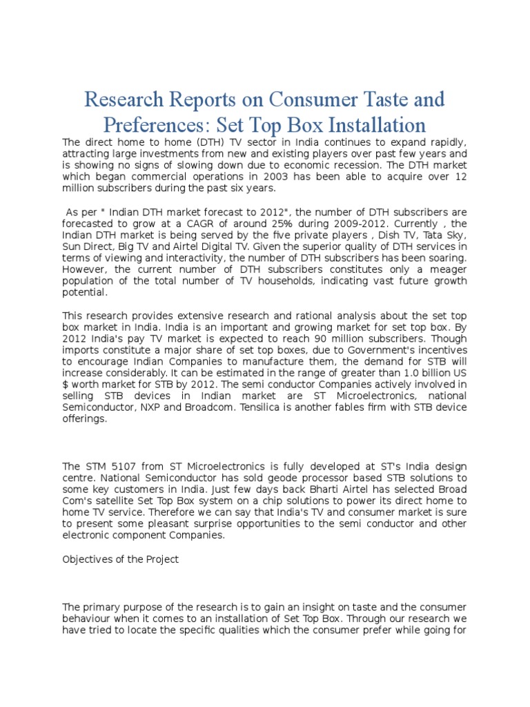Research Reports On Consumer Taste and Preferences Set Top Box ...