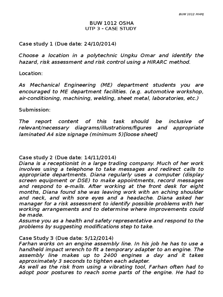 Osha Case Study | PDF | Occupational Safety And Health | Labour