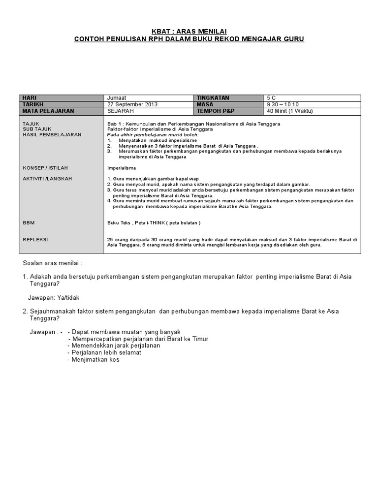 Contoh RPH Kbat | PDF